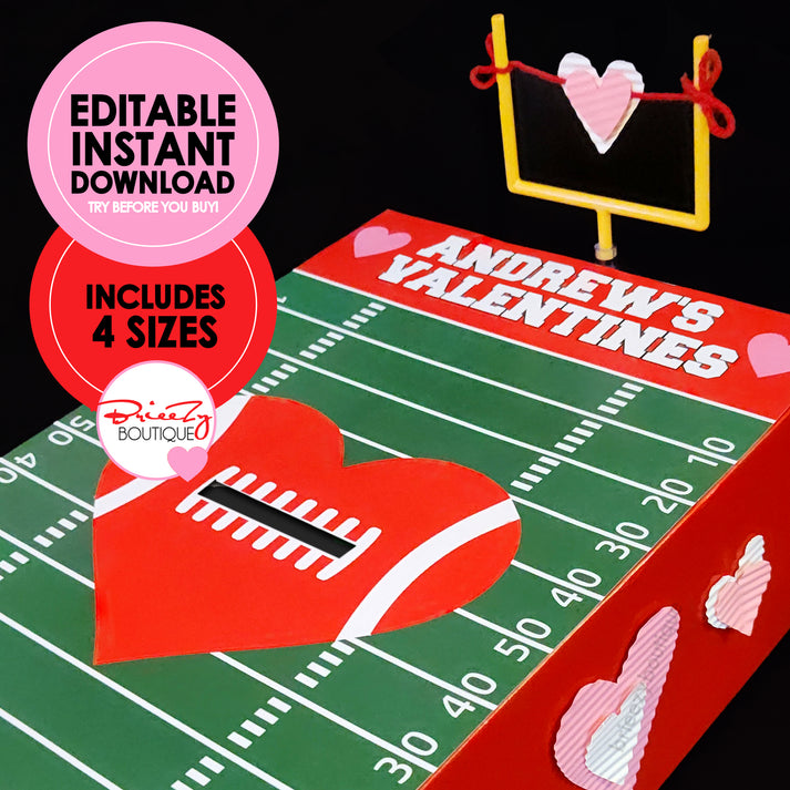 Printable Valentines Football Field For Box || EDITABLE DIGITAL DOWNLO ...