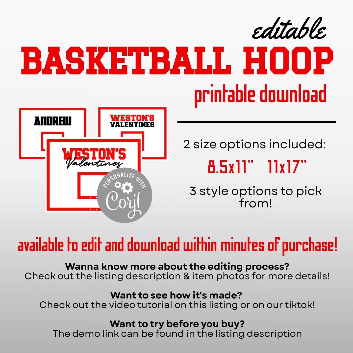 Printable Valentines Basketball Backboard || EDITABLE DIGITAL DOWNLOAD ...