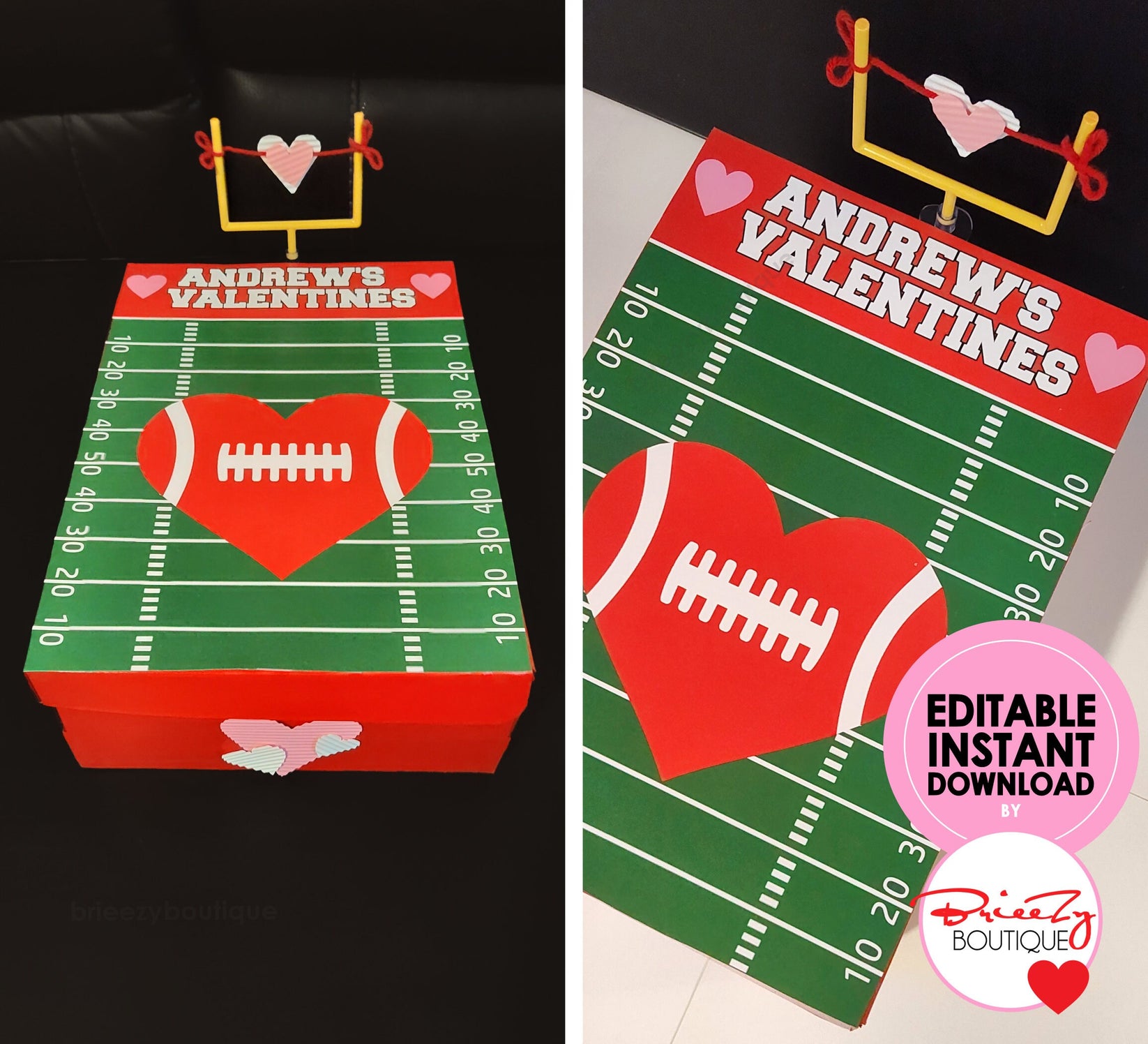 Printable Valentines Football Field For Box || EDITABLE DIGITAL DOWNLO ...