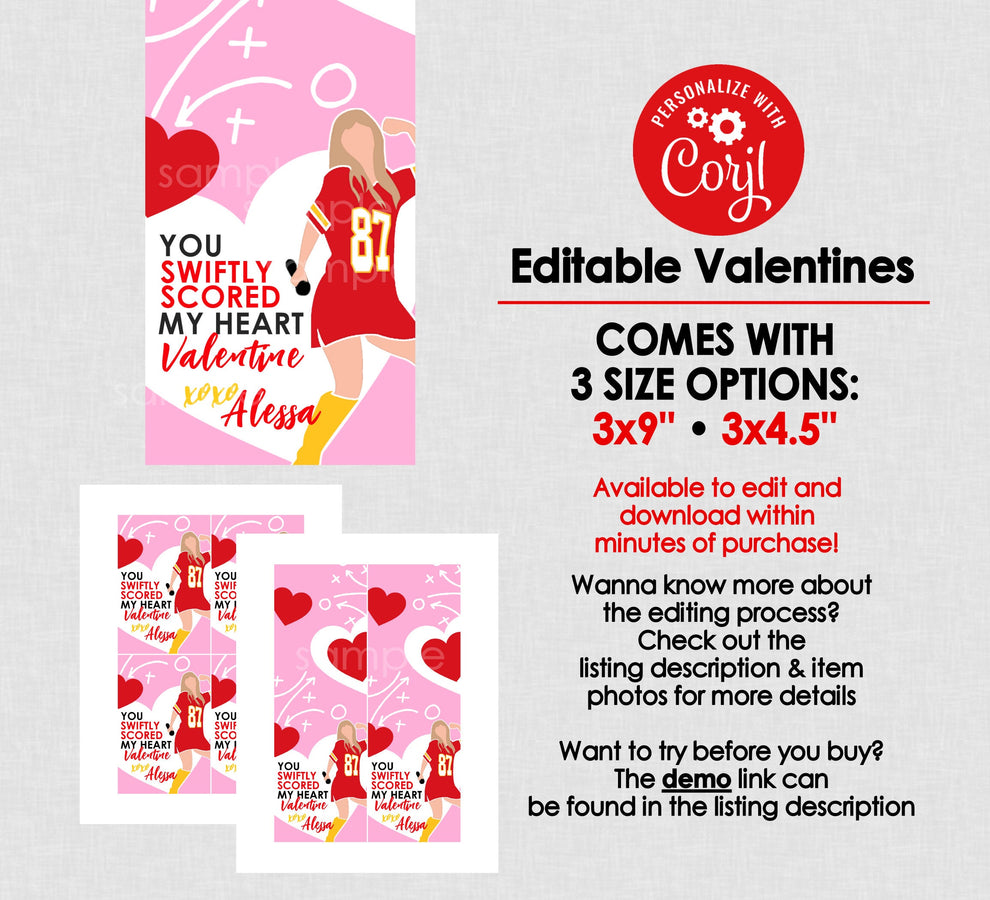 Printable Taylor Swift x Travis Kelce Inspired Valentines || EDITABLE ...